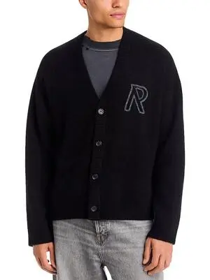 REPRESENT Relaxed Fit Alpaca & Wool Blend Logo Cardigan - Black