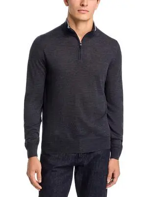 Canali Merino Wool Knit Quarter Zip Sweater - Charcoal