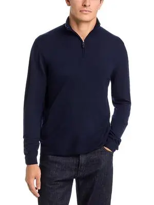 Canali Merino Wool Knit Quarter Zip Sweater - Navy