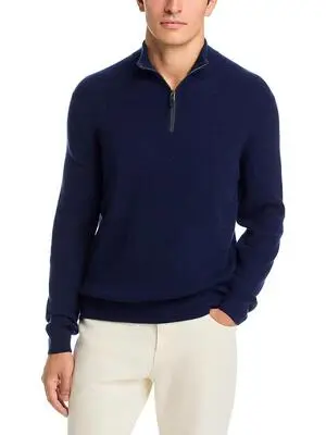 Canali Wool & Cashmere Textured Quarter Zip Knit Sweater - Navy