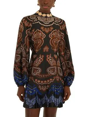Farm Rio Nicole Mock Neck Mini Dress - Black