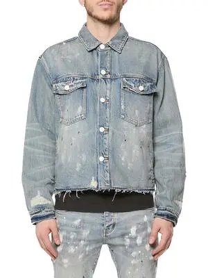 PURPLE BRAND Indigo Paint Splatter Cotton Jacket - Light Indigo