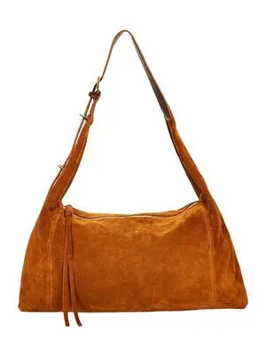 Aqua Large Suede Hobo Bag - Cognac