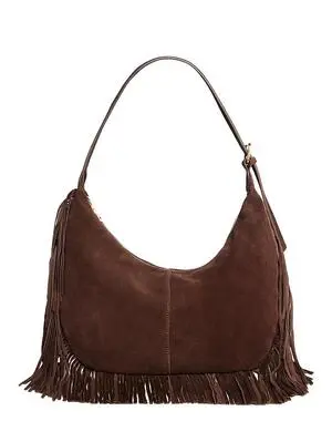 Aqua Large Fringed Suede Hobo Bag - Brown