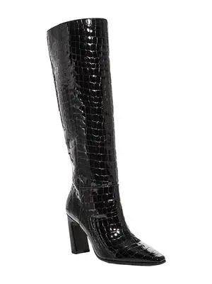 STUART WEITZMAN Stassi Croc-effect Knee-high Boots - Black