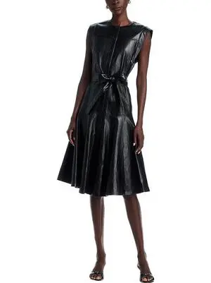 KOBI HALPERIN Kobi Halperin Faux Leather Sleeveless Belted Dress