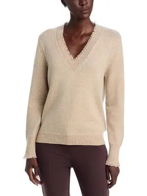 Kobi Halperin Dora Fringe Trim V-neck Sweater - Antique