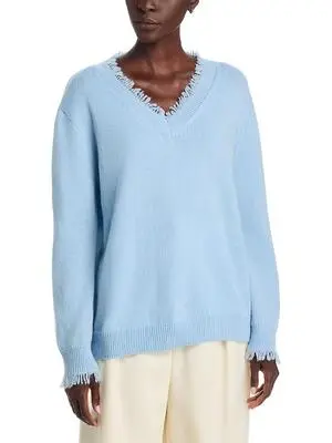 Kobi Halperin Dora Fringe Trim V-neck Sweater - Frost