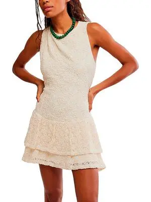 Free People Slow Burn Lace Layered Mini Dress - Natural