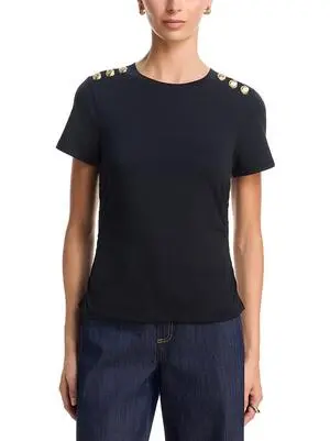 Cinq À Sept Jasper Button Shoulder Tee - Black