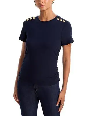 Cinq À Sept Jasper Button Shoulder Top - Navy