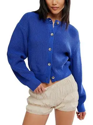 Free People Vienna Cotton Cropped Cardigan - Blue Beam