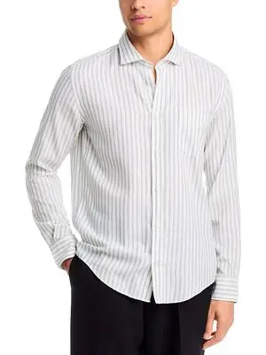 BOSS Rob Spread Collar Stripe Cotton Shirt - Beige