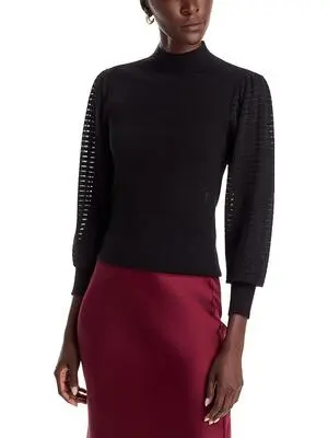 T Tahari Sheer Stitch Mock Neck Sweater - Black