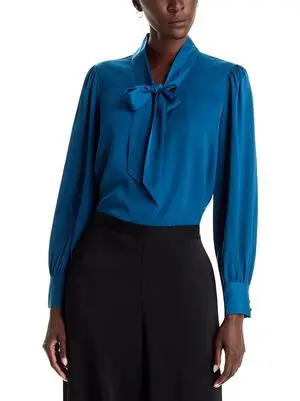 T Tahari Tie Neck Blouse - Blue Drop