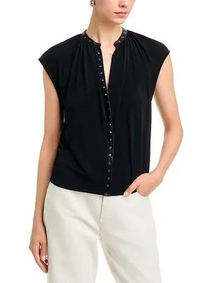 Vince Studded Collar Sleeveless Top - Black
