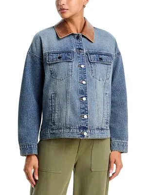 Aqua Contrast Collar Denim Jacket - Medium Wash