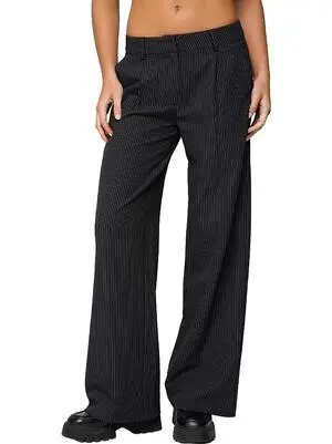 EDIKTED Pinstripe Tailored Straight Leg Pants - Black