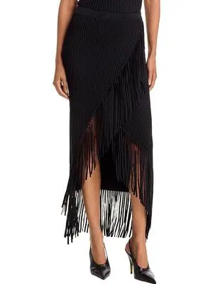 TOCCIN Giana Asymmetric Fringe Midi Skirt - Jet