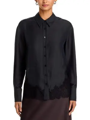 TOCCIN Toni Lace Trim Button-down Shirt - Jet/jet