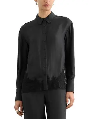 TOCCIN Toni Lace Trim Button-down Shirt - Jet/jet