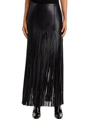 TOCCIN Soren Faux Leather Fringe Maxi Skirt - Cedar