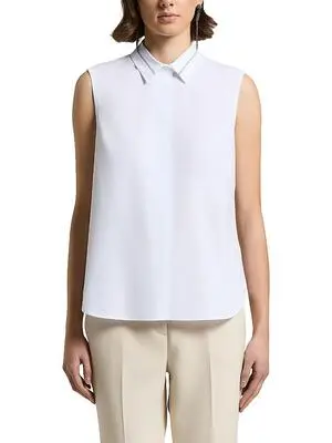 Peserico Sleeveless Stretch Cotton Poplin & Jersey Rib Top - Flash White