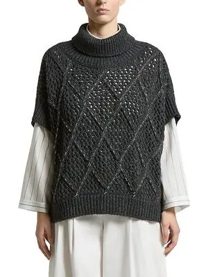 Peserico Wool Blend Turtleneck Cape Sweater - Eclipse Gray