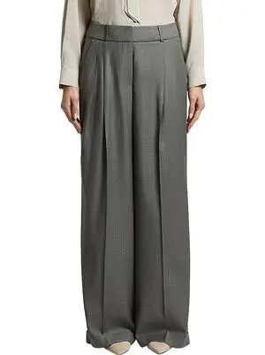 Peserico Wide Leg Pants In Shiny Viscose Wool Stretch Twill - Eclipse Gray
