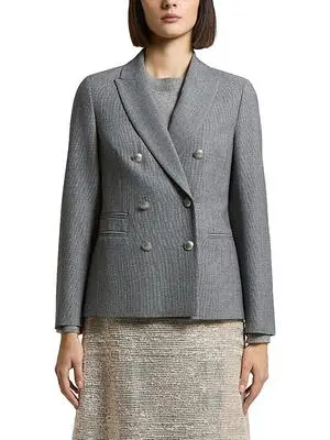 Peserico Double Breasted Micro Pied De Poule Blazer Jacket - Eclipse Gray