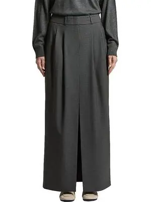 Peserico Stretch Wool Gabardine Maxi Skirt - Eclipse Gray