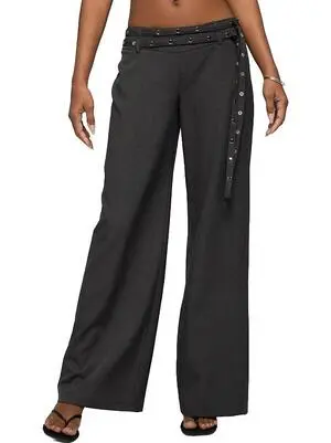 EDIKTED Cruz Double Belt Baggy Tailored Pants - Gray