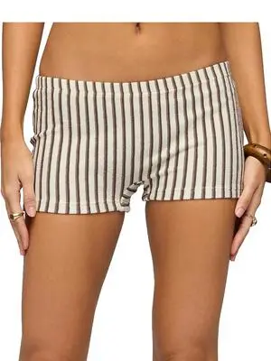 EDIKTED Striped Micro Shorts - Beige