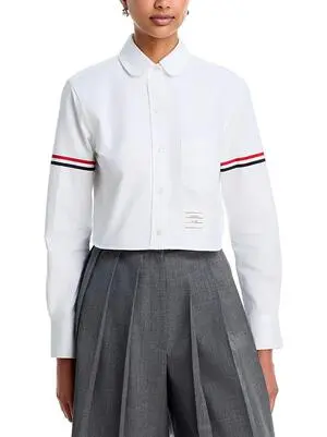 Thom Browne Cotton Cropped Shirt With Signature Striping - White