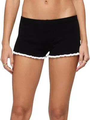 EDIKTED Saffra Contrast Ruffle Knit Shorts - Black
