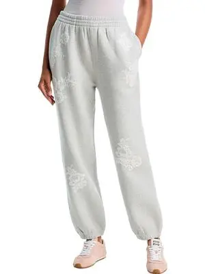 LoveShackFancy Lilia Cotton Blend Lace Trim Sweatpants - Silver Fog