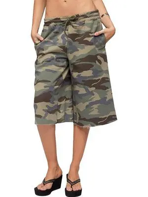 EDIKTED Camouflage Drawstring Bermuda Shorts - Olive