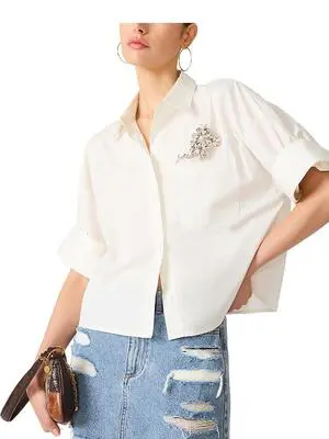 Steve Madden Embellished Brooch Blouse Antique