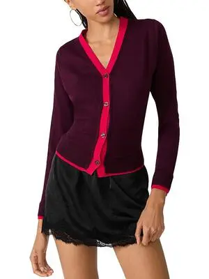 Steve Madden Arwen Contrast Trim Cardigan - Deep Fig