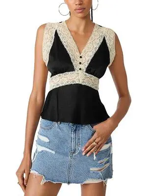Steve Madden Elinor Sleeveless Lace Trim Top - Black