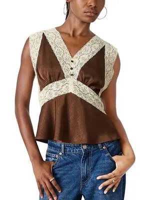 Steve Madden Elinor Sleeveless Lace Trim Top - Dark Espresso