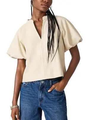 Steve Madden Cecila Faux Leather Puff Sleeve Top - Bone