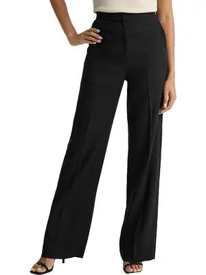 St. John Linen Blend Stretch Wide Leg Trousers - Black