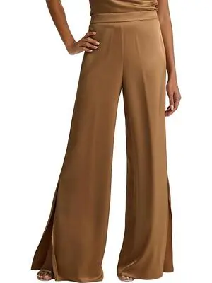 St. John Satin Wide Leg Pants - Vicuna