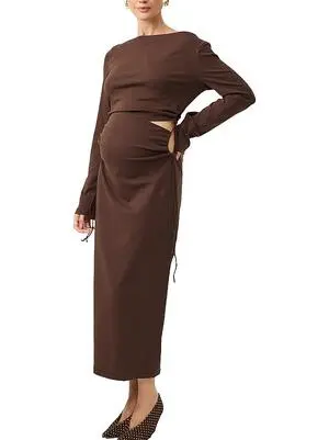 PORTIER Portier Aura Midi Dress With Gathered Detailing Brown