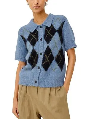 Rails Kelly Button Front Short Sleeve Cardigan - Argyle