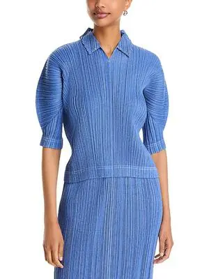 Issey Miyake Denim Collared Top - Blue