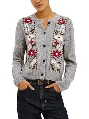 Rails Millie Floral Embroidered Cardigan Sweater - Grey Floral