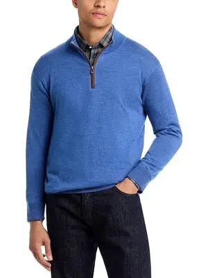 Peter Millar Autumn Crest Quarter Zip Sweater With Suede Trim - Crown Blue