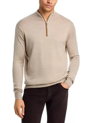 Peter Millar Autumn Crest Quarter Zip Sweater With Suede Trim - Stone